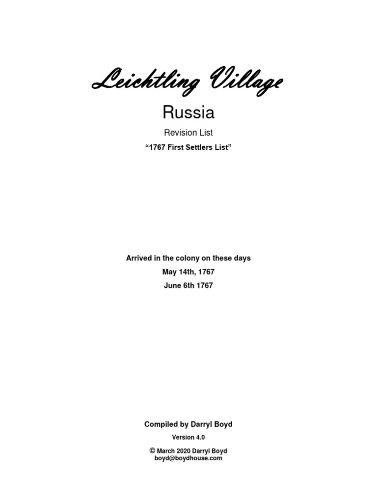 1767 Leichtling Village Settlers List | PDF