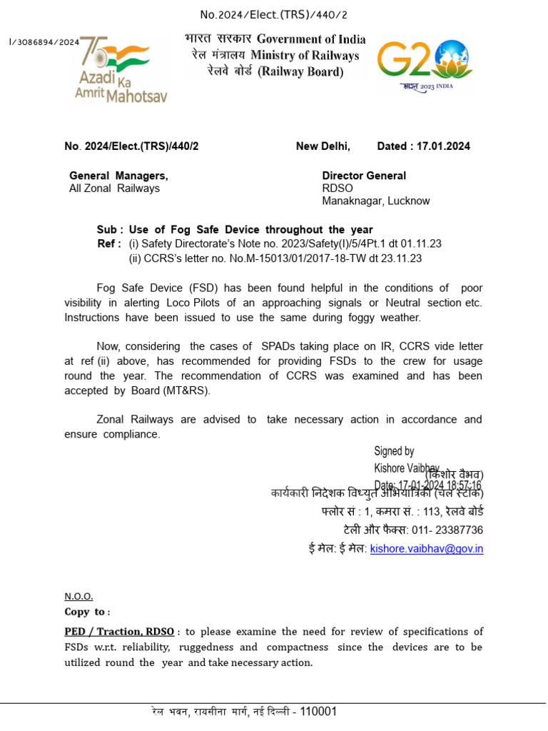 letter ZRs RDSO FSD usage throughout the year | PDF