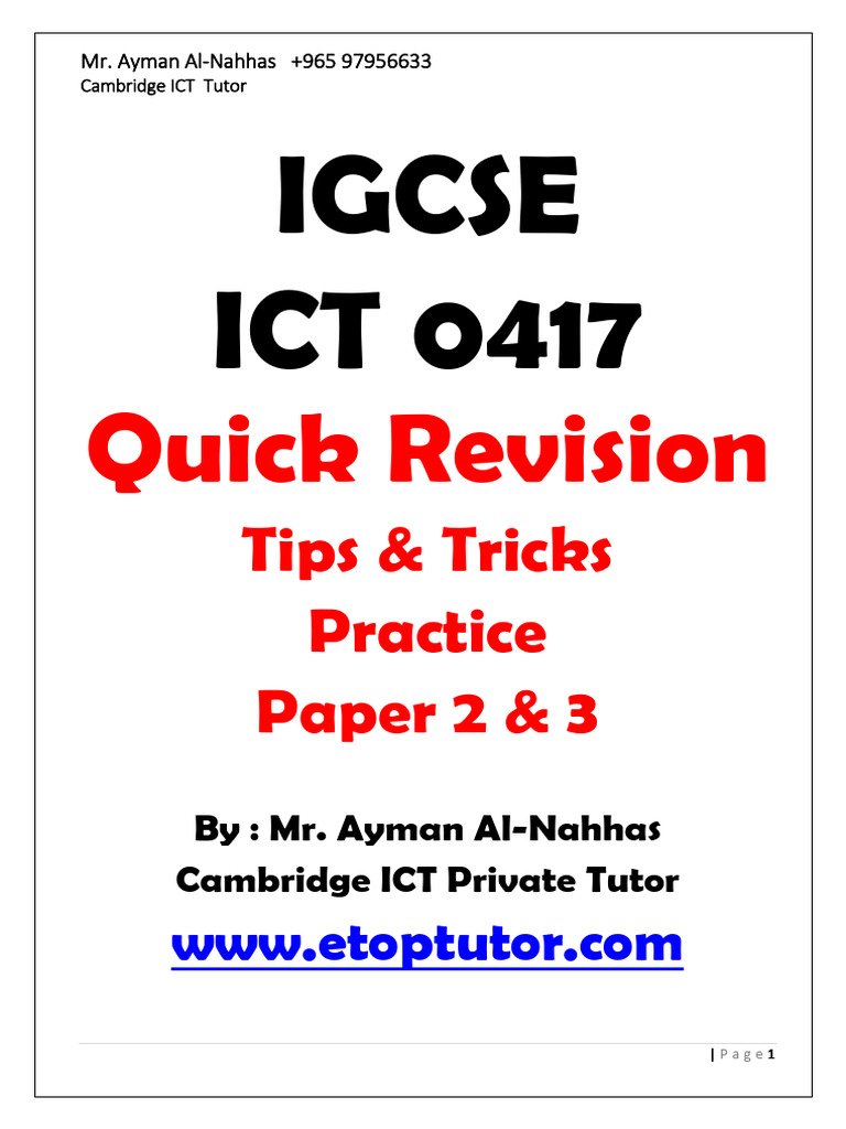Igcse Ict Quick Revision Paper 23 Tips Tricks Practice Exam Revision ...