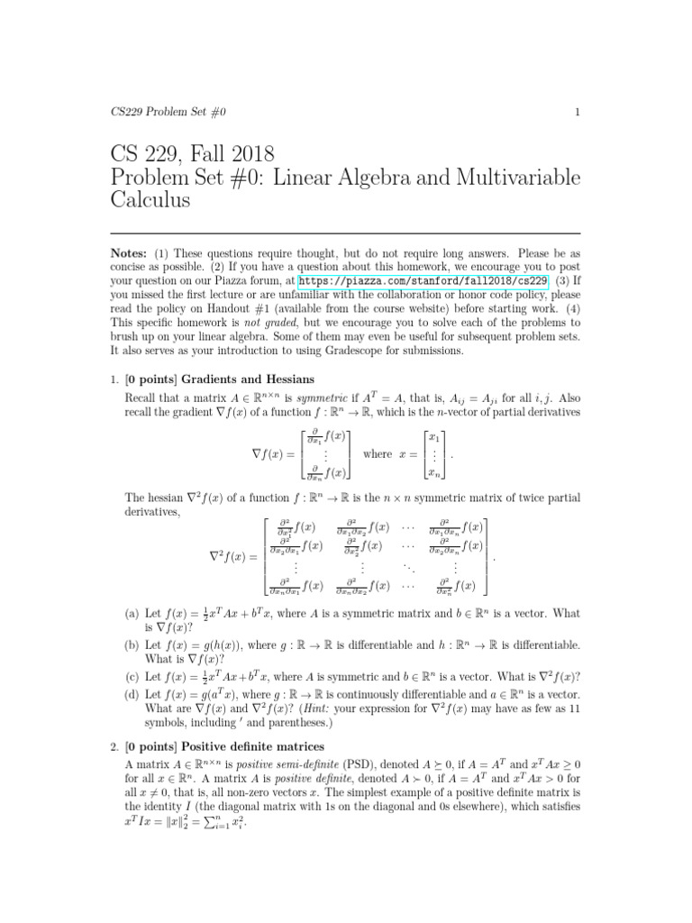 Problem Sets | PDF | Eigenvalues And Eigenvectors | Matrix (Mathematics)