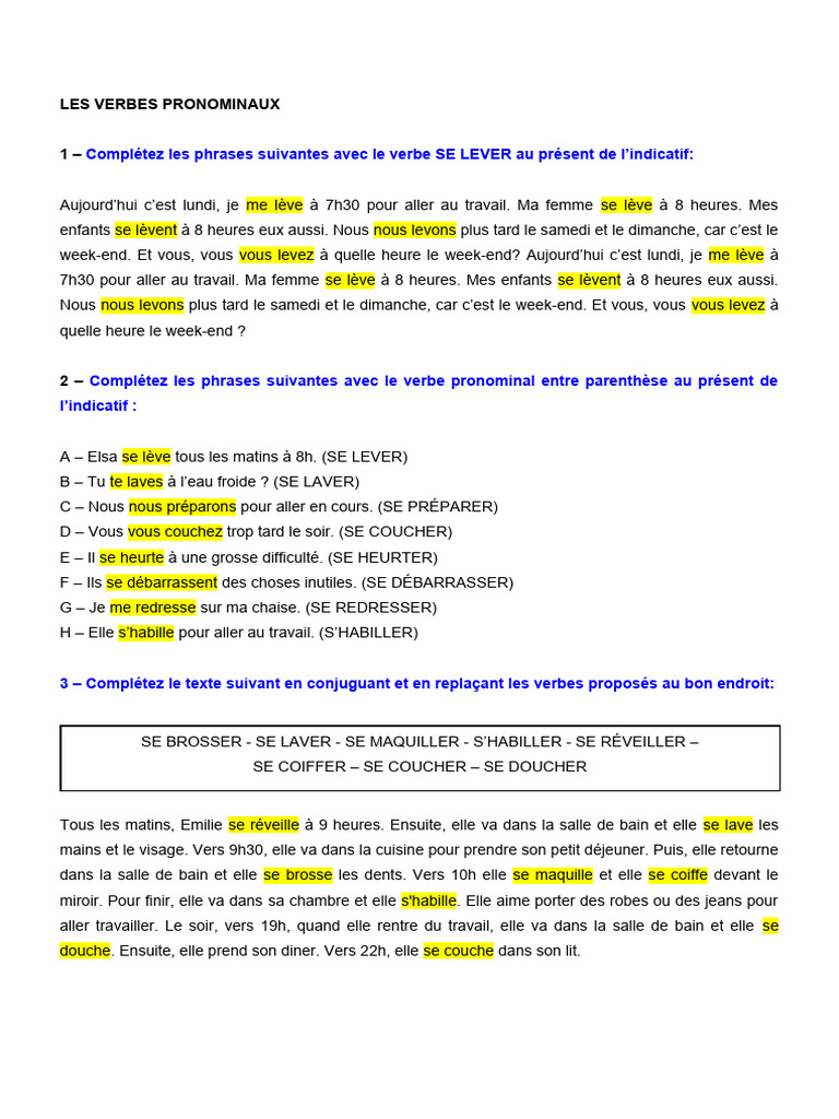 Les verbes pronominaux au présent | PDF