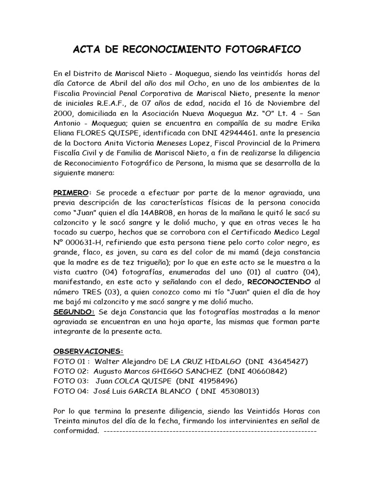 Acta de Reconocimiento Fotografico | PDF