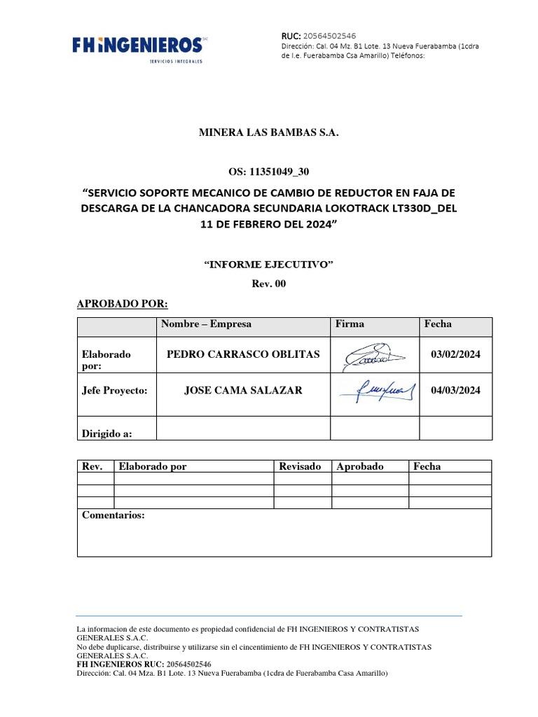30 - Informe Servicio Soporte Mecanico de Cambio de Reductor en Faja de ...