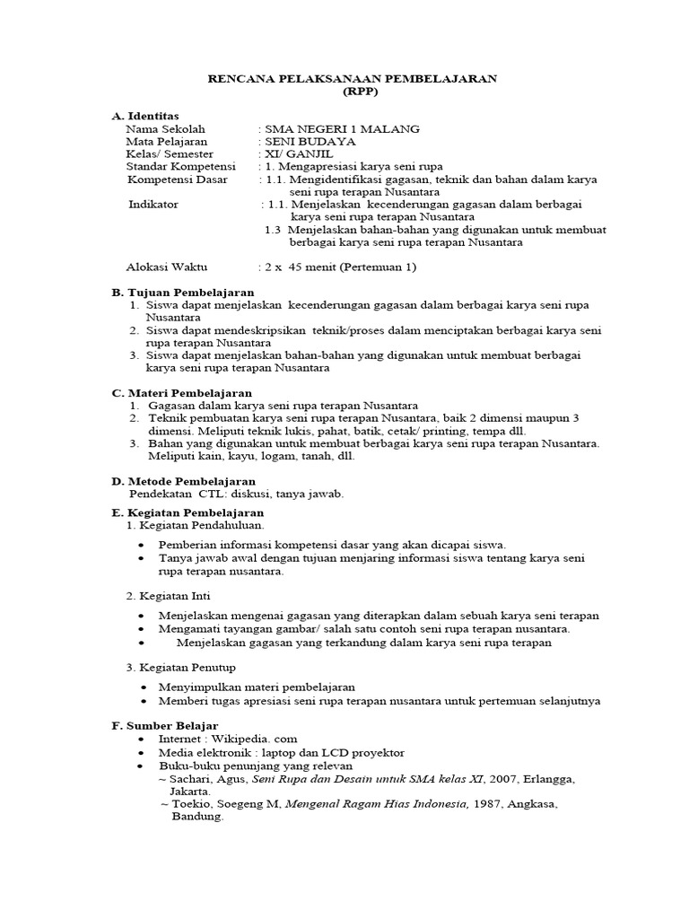 RPP Ragam Hias XI Ganjil 2010 | PDF | Seni