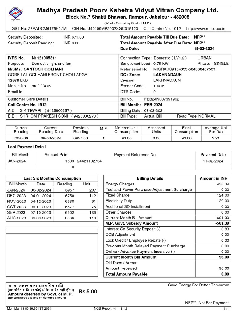Madhya Pradesh Poorv Kshetra Vidyut Vitran Company LTD.: Block No.7 ...