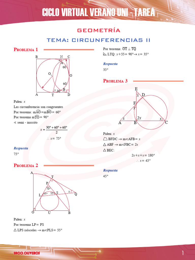 3 Geom Cap3 V UNI Tarea | PDF | Geometría del plano euclidiano | Formas geométricas