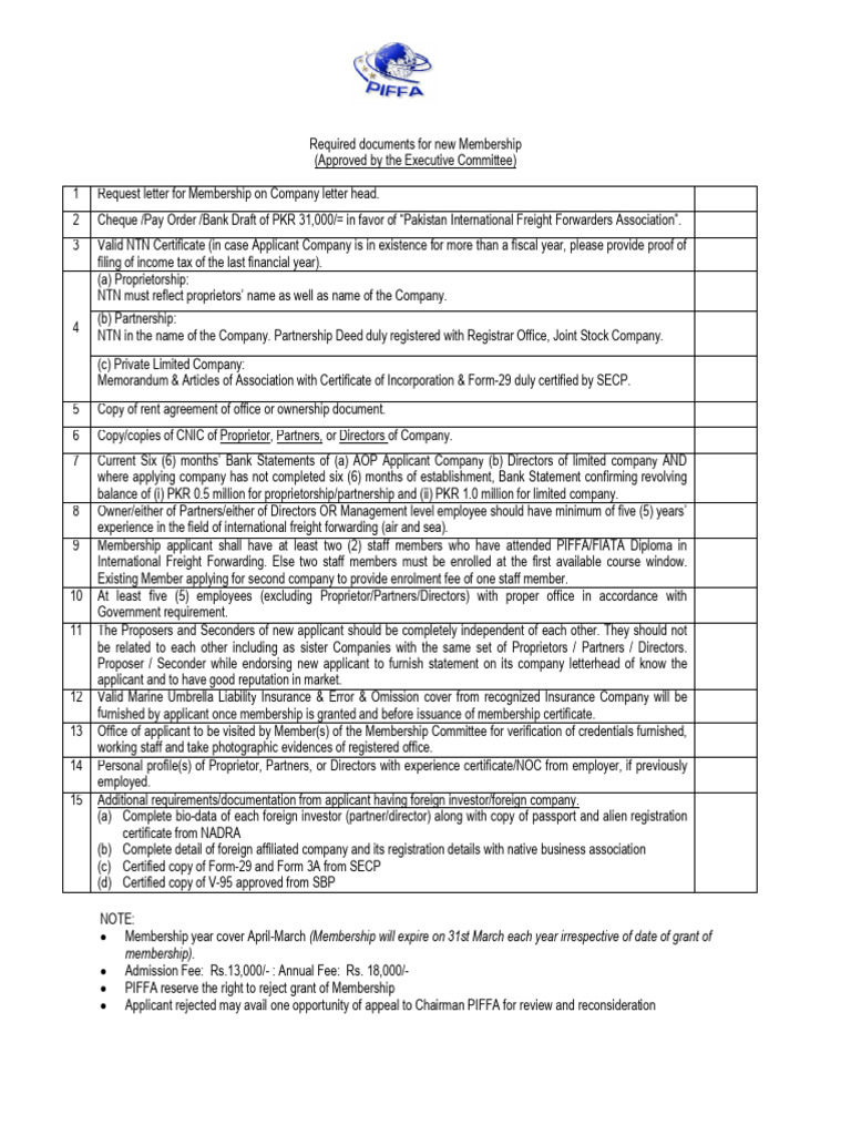 PIFFA Membership Forms | PDF | Sole Proprietorship | Partnership