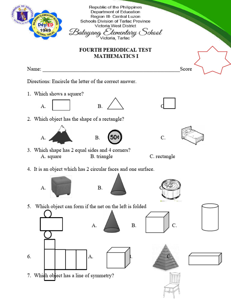 PT - Mathematics 1 - Q4 V3 | PDF | Euclidean Geometry | Geometry