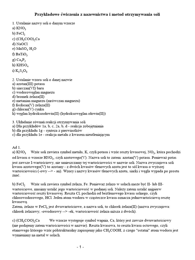 Cwiczenia Z Nazewnictwa Soli | PDF