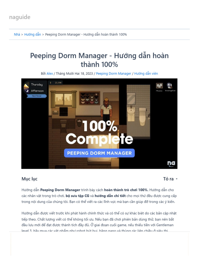Peeping Dorm Manager - Huong Dan Hoan Thanh 100 - Naguide | PDF