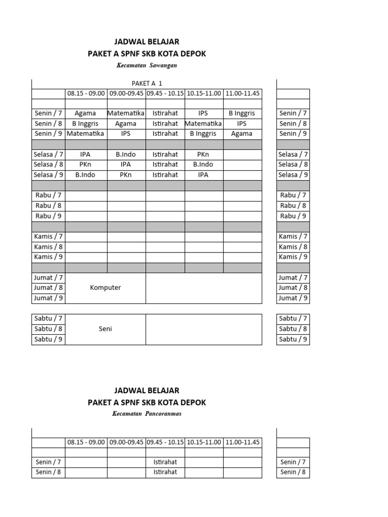 Jadwal Mapel Ok Ya | PDF