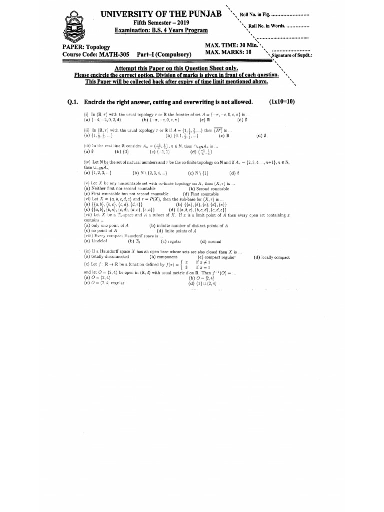 P2019 Math-305 | PDF | Compact Space | Mathematics