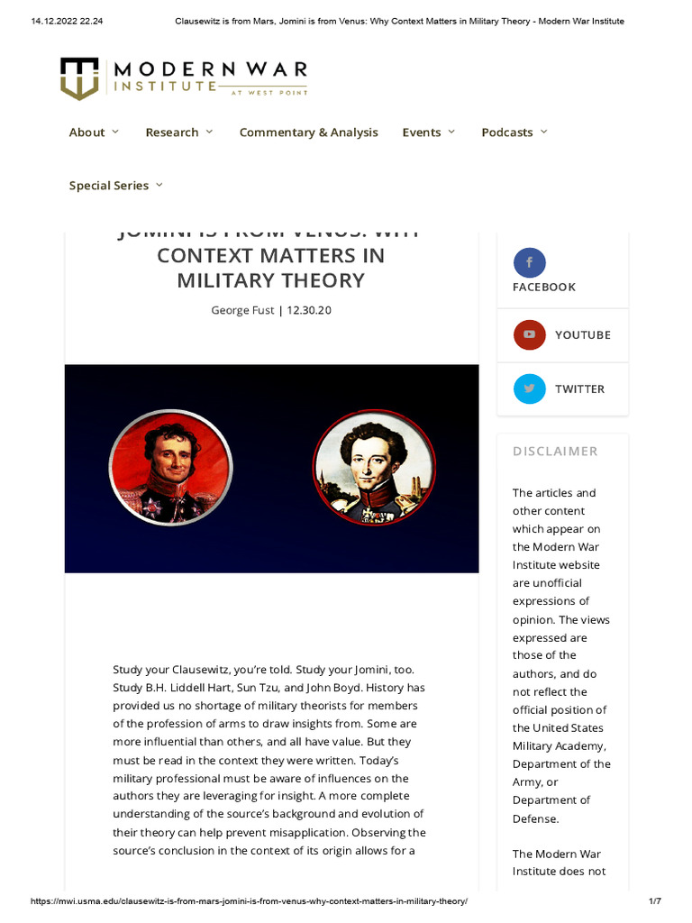 Clausewitz is from Mars Jomini is from Venus_ Why Context Matters in Military Theory - Modern ...