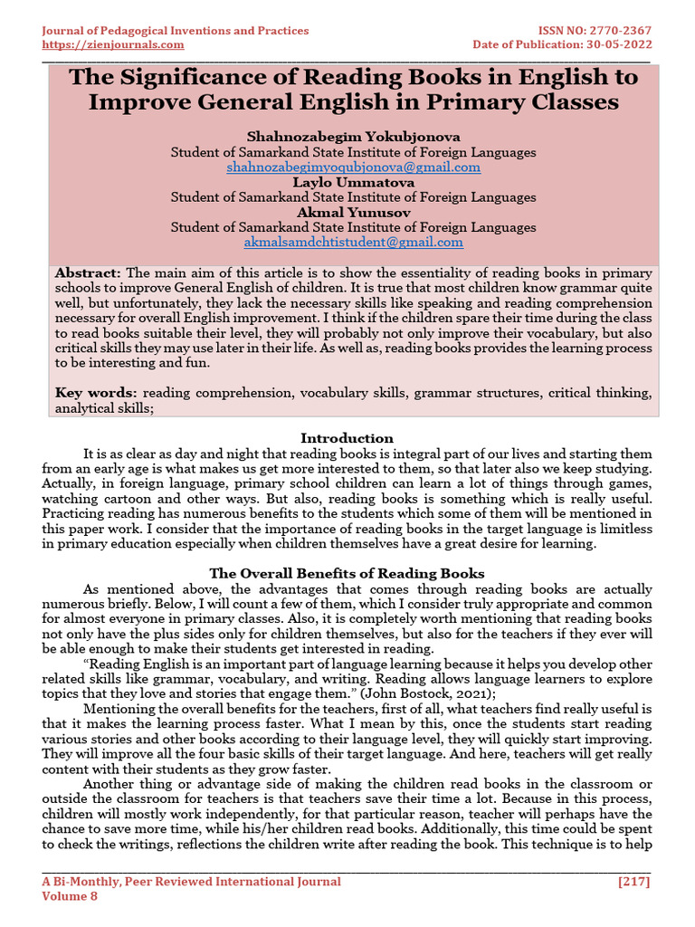 The Significance of Reading Books in English To Improve General English ...