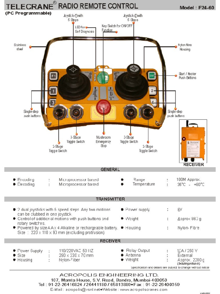 Telecrane Radio Remote Control With Dual Joystick | PDF