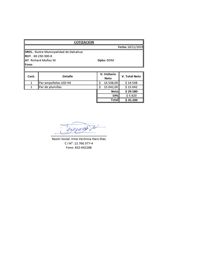 Formato Cotizacion Dimatel | PDF