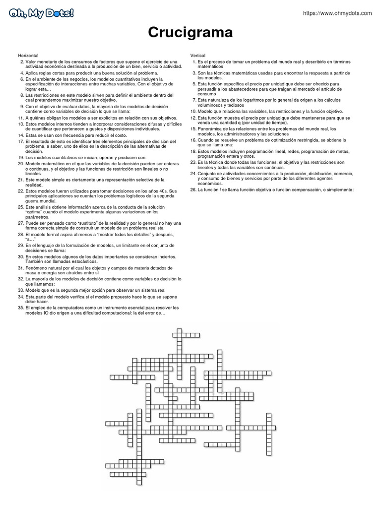 Crucigrama | PDF | Programación lineal | Matemáticas Aplicadas