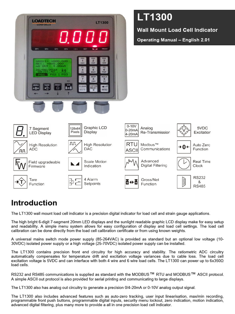 LT1300 Wall Mount Load Cell Indicator Manual V2 (5910) | PDF | Power ...