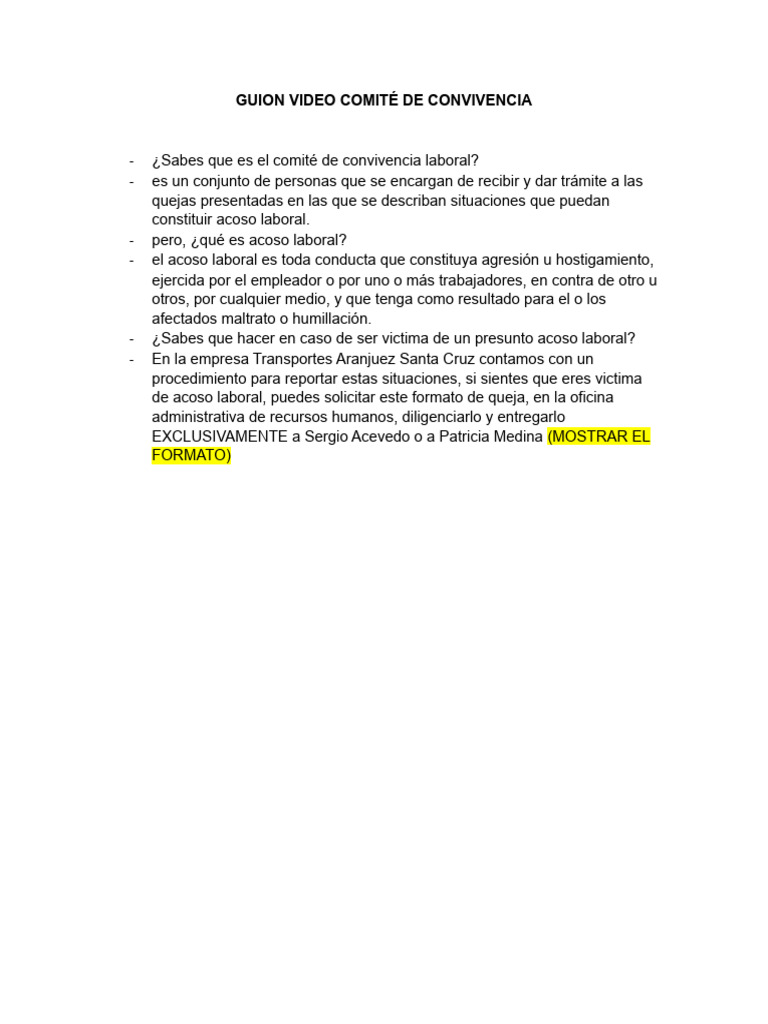 GUION VIDEO COMITÉ DE CONVIVENCIA | PDF GUION VIDEO COMITÉ DE CONVIVENCIA | PDF