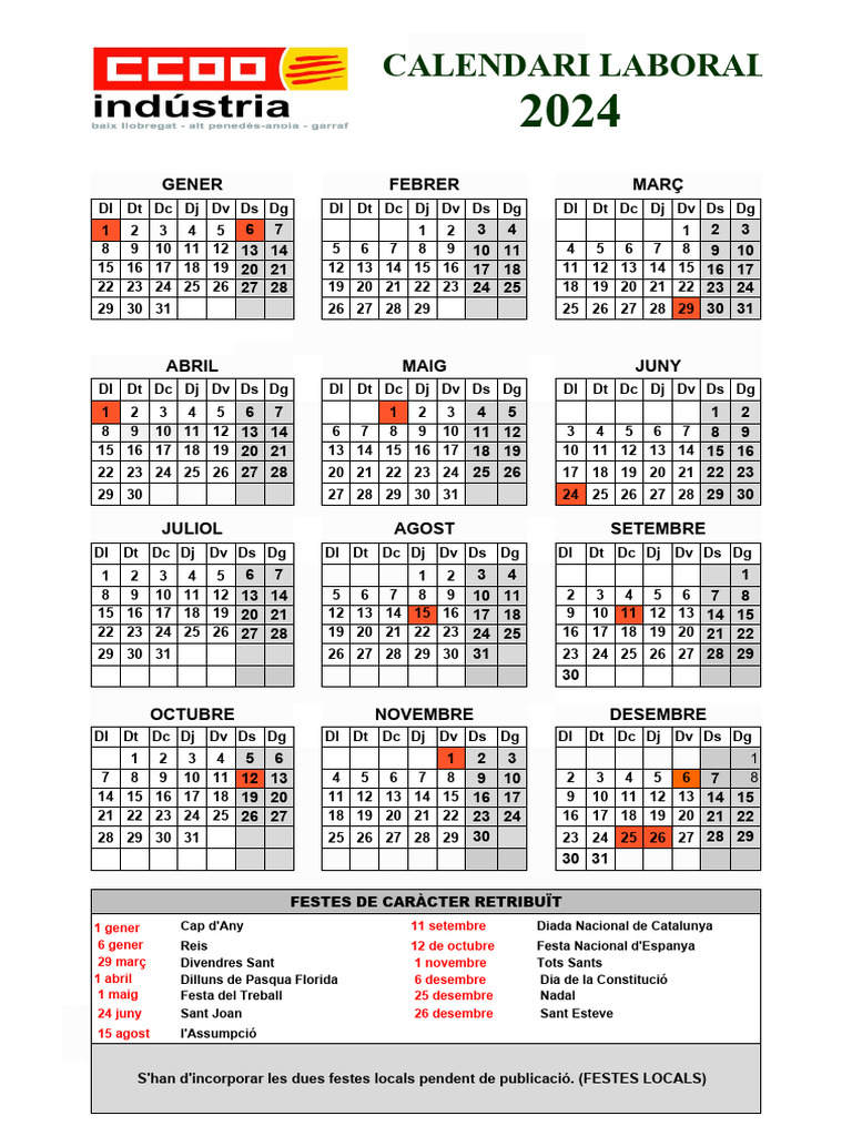 Calendari Laboral 2024 | PDF