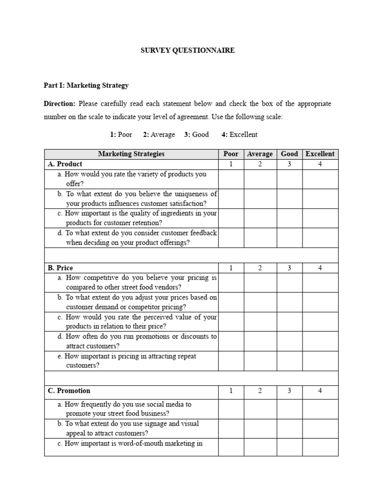 Marketing Strategy Survey Questionnaire | PDF | Pricing | Customer