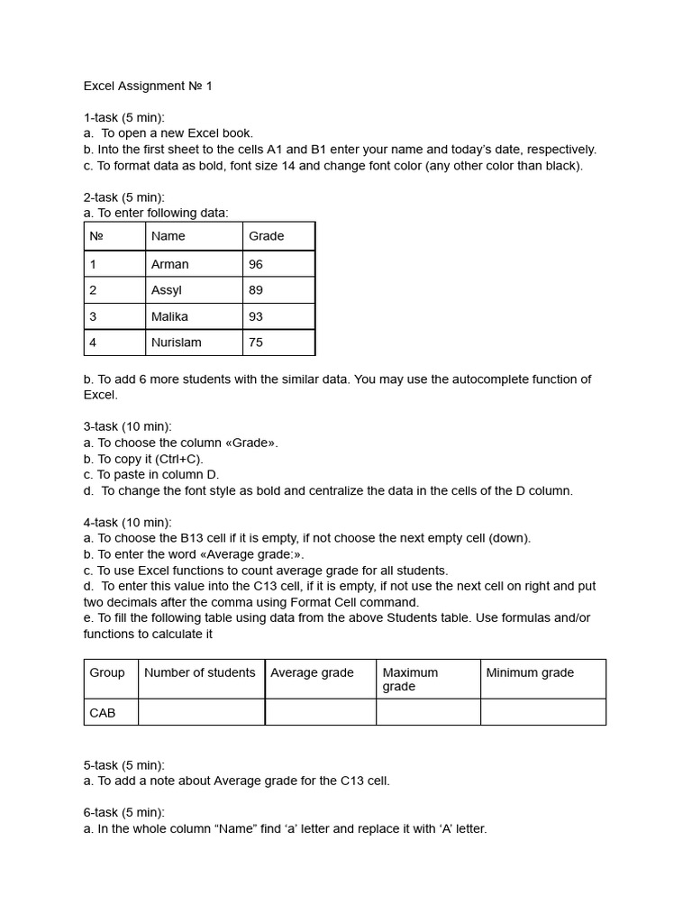 Excel Assignment 1 | PDF | Microsoft Excel | Computing