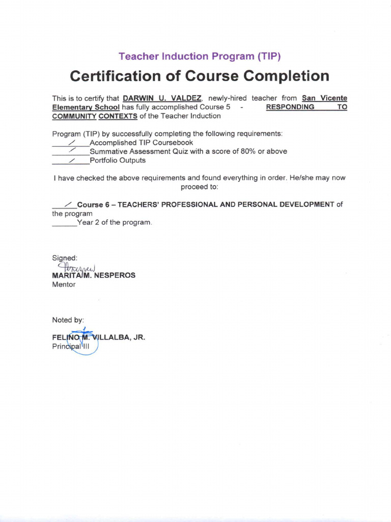 TIP - Course 5 - Certificate of Completion | PDF