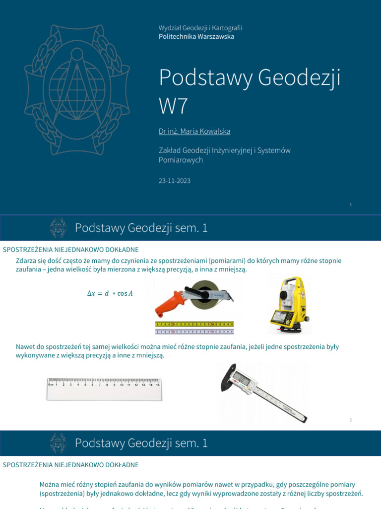 W6 - Podstawy Geodezji Sem 1 2023 GI | PDF