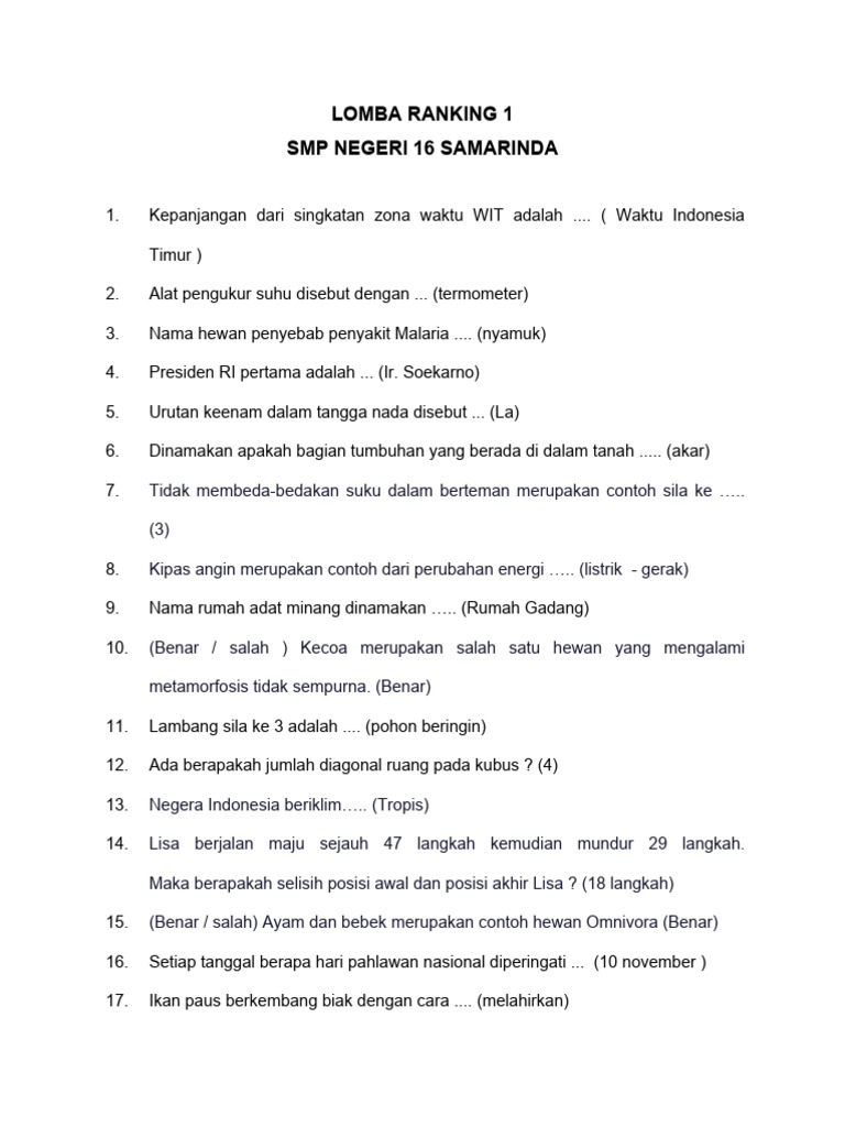 Lomba Ranking 1 | PDF