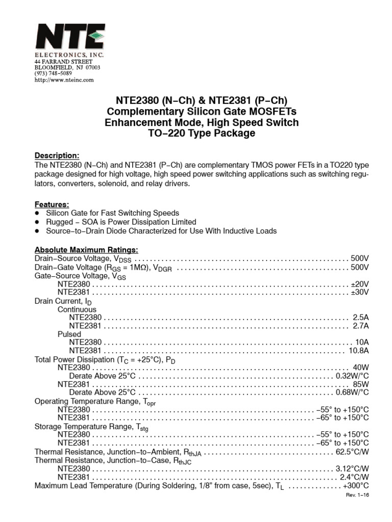 Nte 2380 | PDF | Computer Engineering | Electrical Components