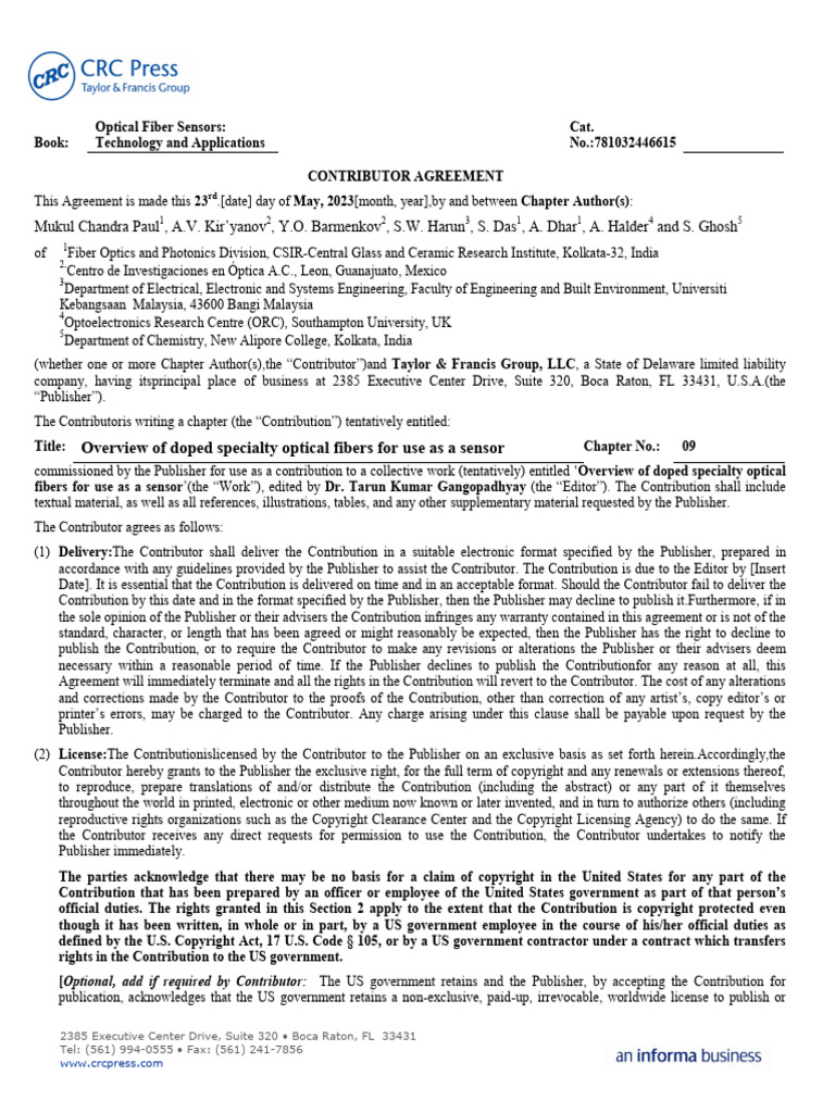 Ch09 - Mukul - CRC Press Contributor Agreement | PDF | Copyright | License