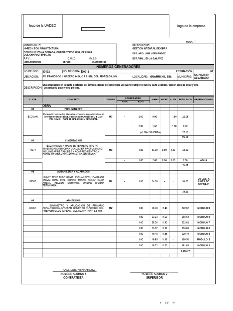 ESTIMACION 1 GESTION DE OBRA EJEMPLO | PDF