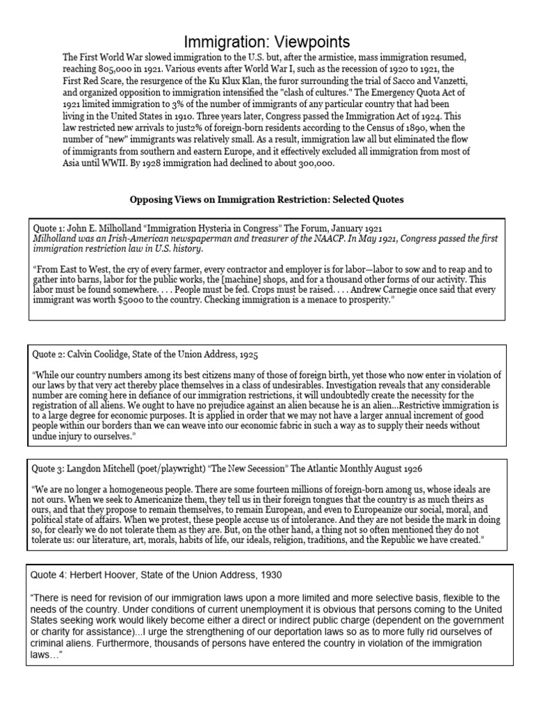 Immigration Viewpoints APUSH | PDF | Eugenics | Immigration