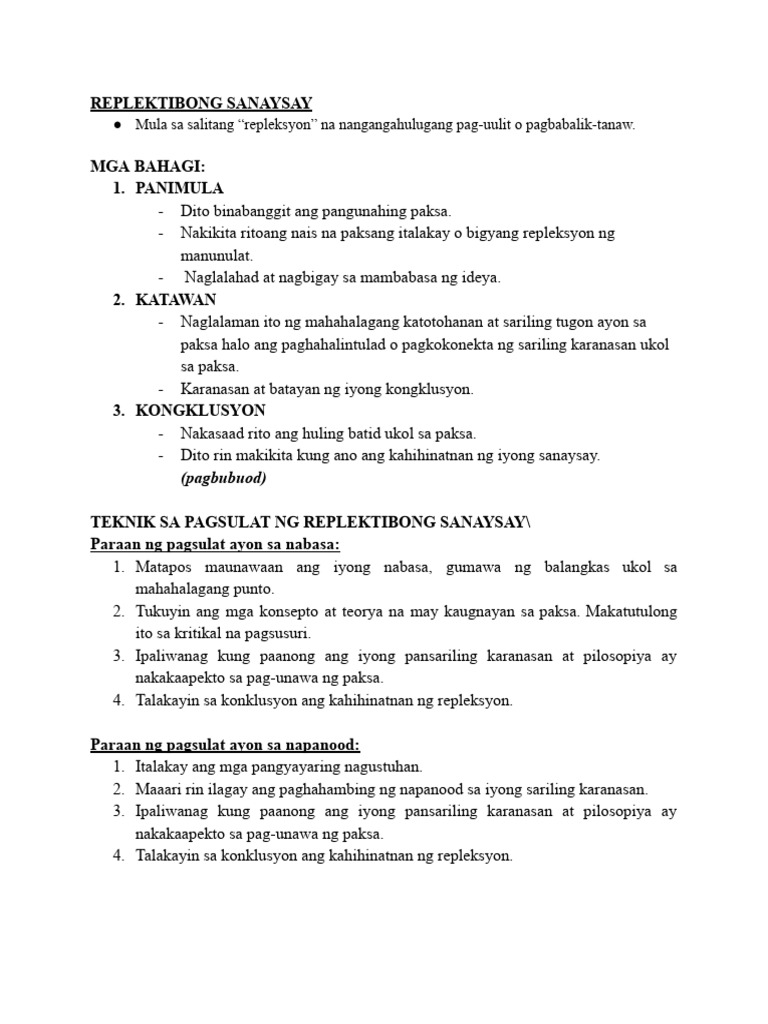 Replektibong Sanaysay: Mula Sa Salitang "Repleksyon" Na ...