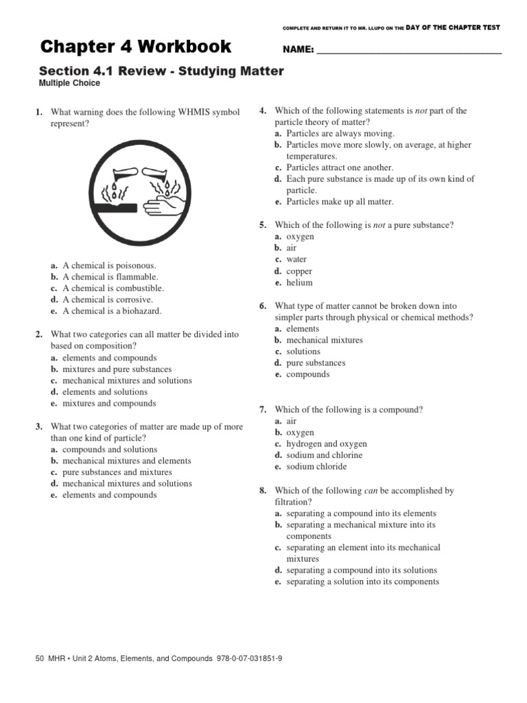 Ch4 Workbook On Science 9 | PDF | Chemical Substances | Chemical Compounds