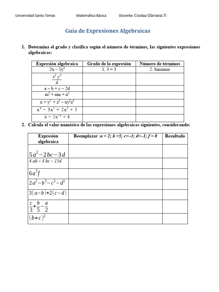Guía de Expresiones Algebraicas | PDF | Matemáticas | Álgebra