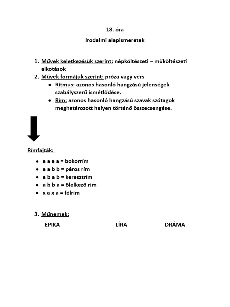 Óra Irodalmi Alapismeretek | PDF