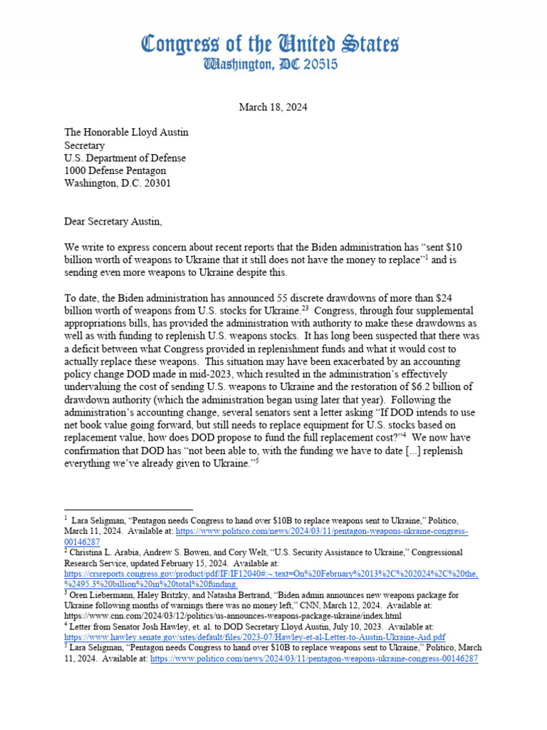 Vance Letter to Austin | PDF | United States Department Of Defense ...