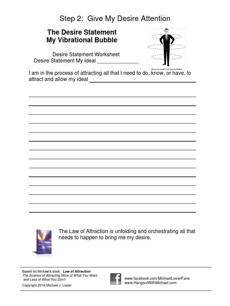 Michael Losier Law of Attraction Worksheet Step 2 Desire Statement | PDF