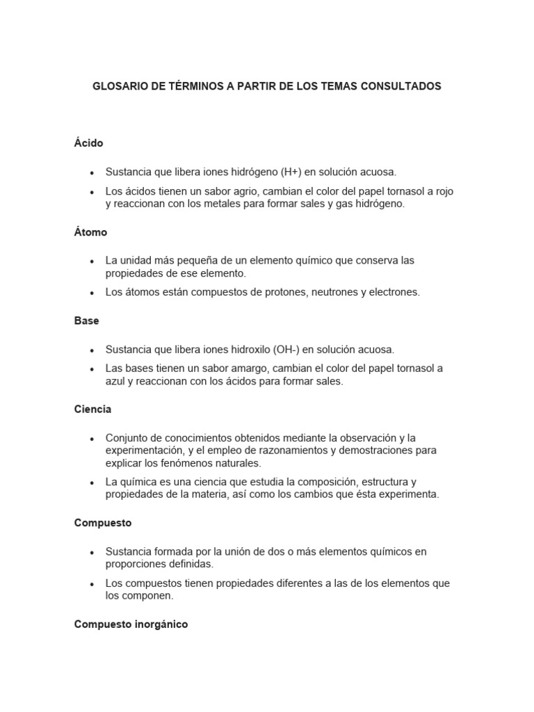 Glosario de Términos Químicos Esenciales | PDF | Química | Compuestos ...
