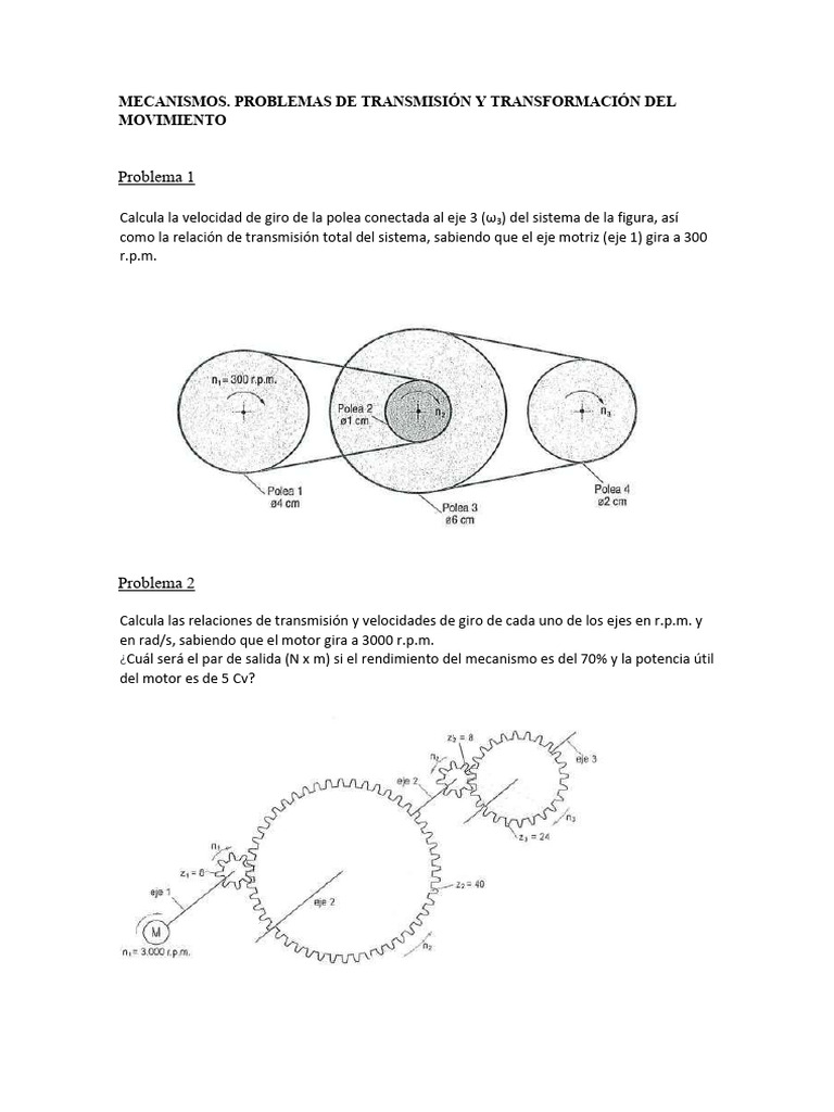 Ejercicios Mecanismos A Entregar | PDF | Eje | Rueda