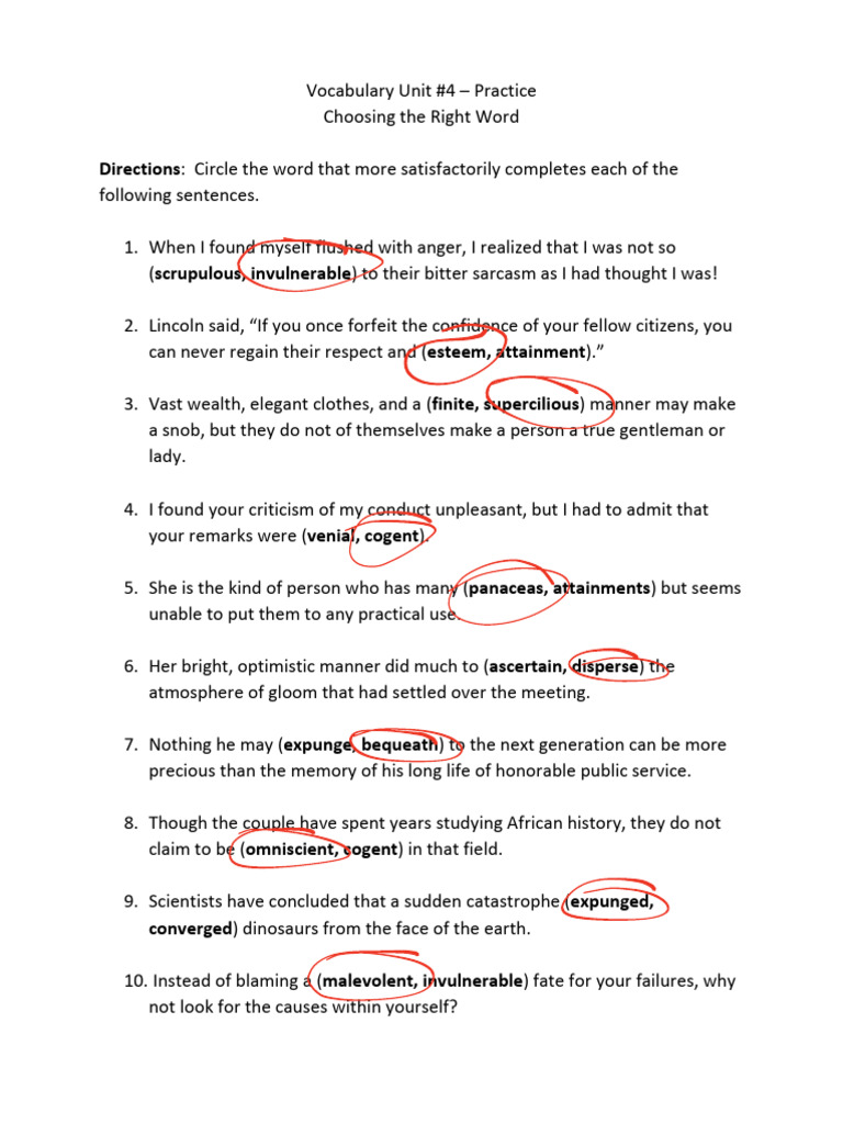 Vocab Soph Unit 4 Choose Word | PDF