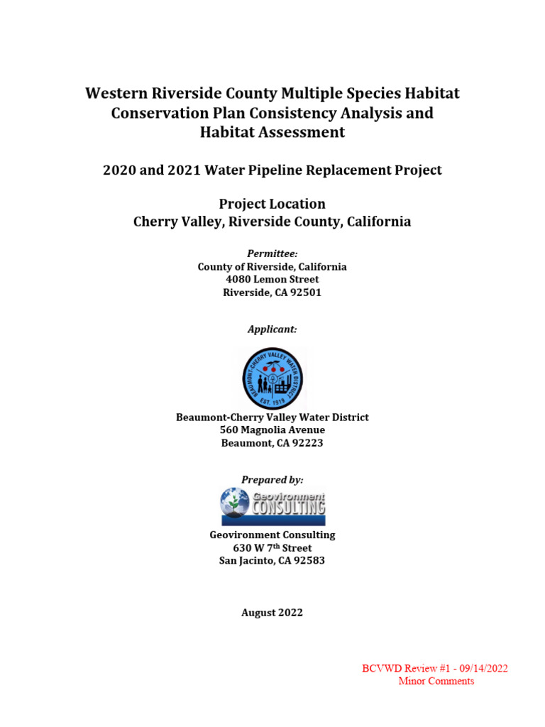 Habitat Plan for Water Project | PDF | Habitat | Earth Sciences