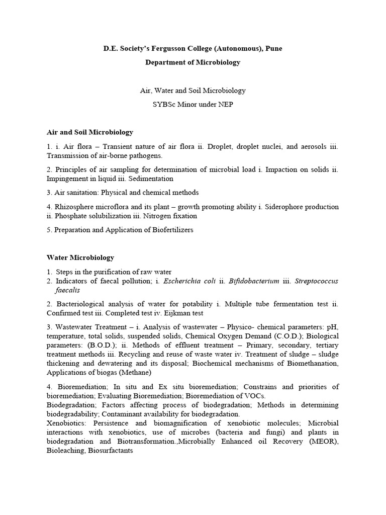 Air, Water and Soil Microbiology - SYBSc Minor under NEP | PDF