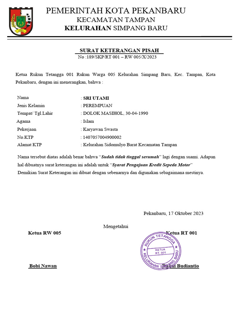 Suket Pisah RT RW | PDF