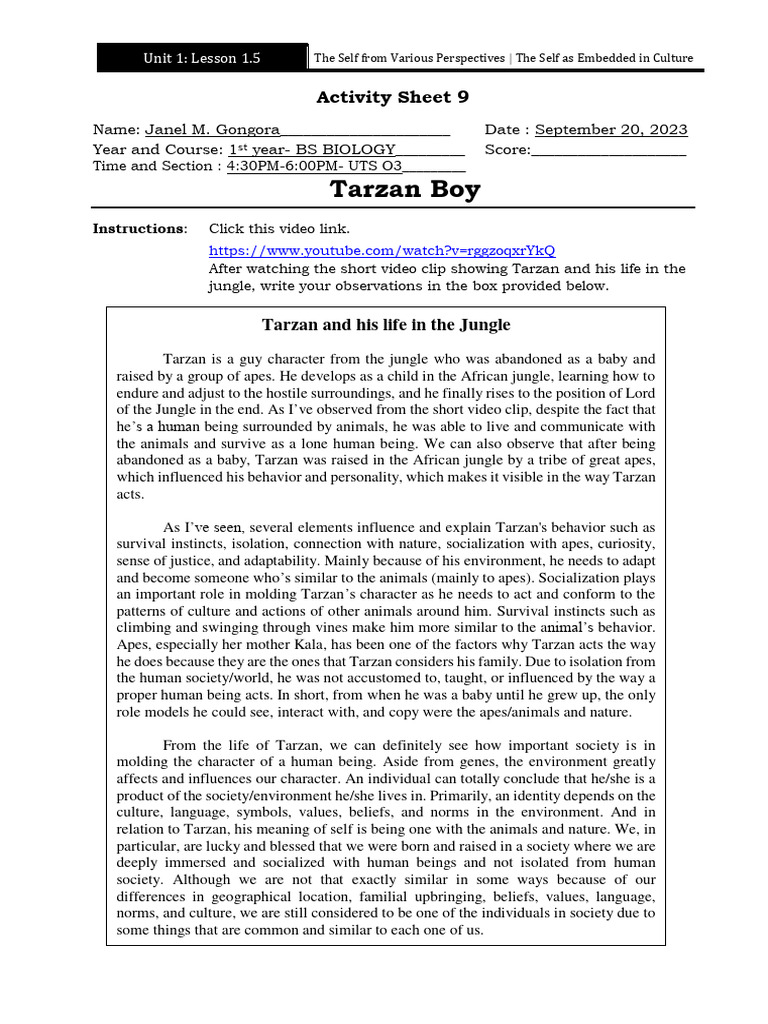 UTS-03 Activity Sheet 9 | PDF | Tarzan | Society