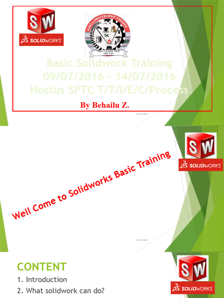 Basic SolidWorks Training Overview | PDF | 3 D Computer Graphics | 3 D ...