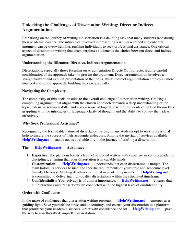 Dissertation Argumentation Directe Ou Indirecte | PDF | Thesis | Cognition