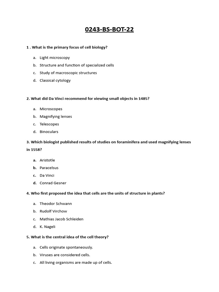 Cell Biology Quiz and Answers | PDF | Cell (Biology) | Cell Nucleus