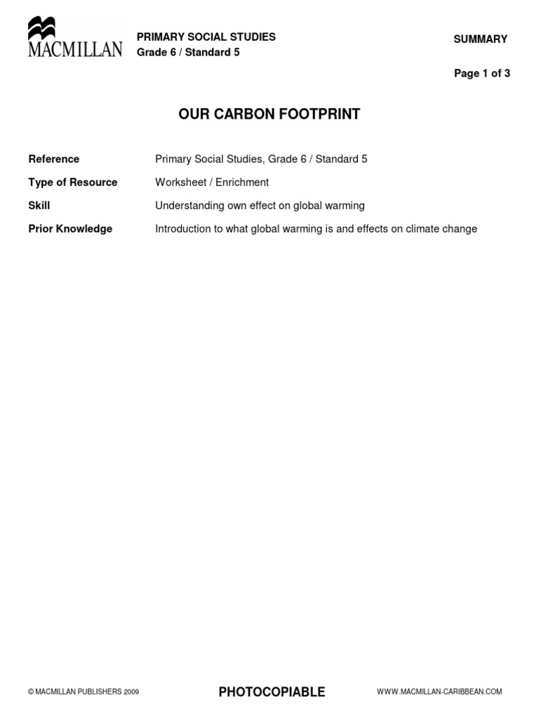 Grade 6 Carbon Footprint Worksheet | PDF | Climate Change | Greenhouse Gas